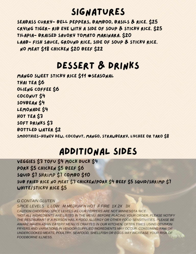 Modern Asian Eatery | Menu | havenasianeatery.com